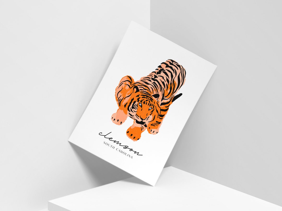 Clemson University Tiger Print Clemson Tigers Poster Digital Watercolor Painting Modern Art ...