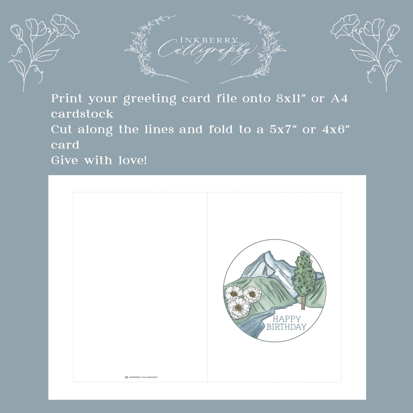 Printable Blank Mountain Greeting Card, Downloadable Card, Greeting ...