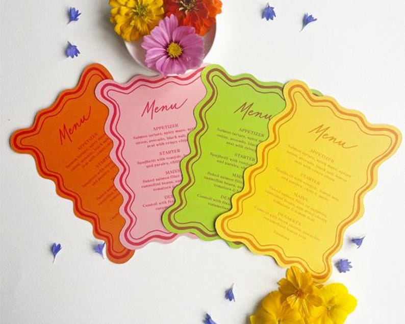 Colorful Squiggle Wave Menus: Cheerful Party Table Decor - Etsy