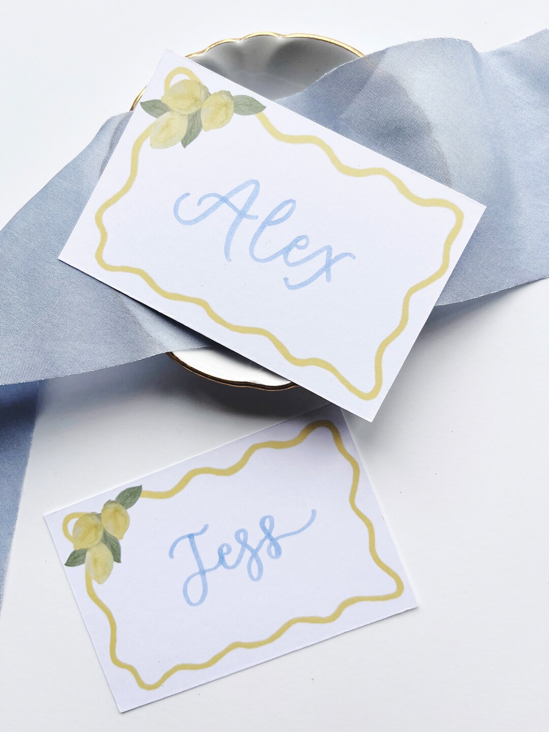 Lemon Calligraphy Place Cards: Squiggle Wave Wedding Name Tags - Etsy