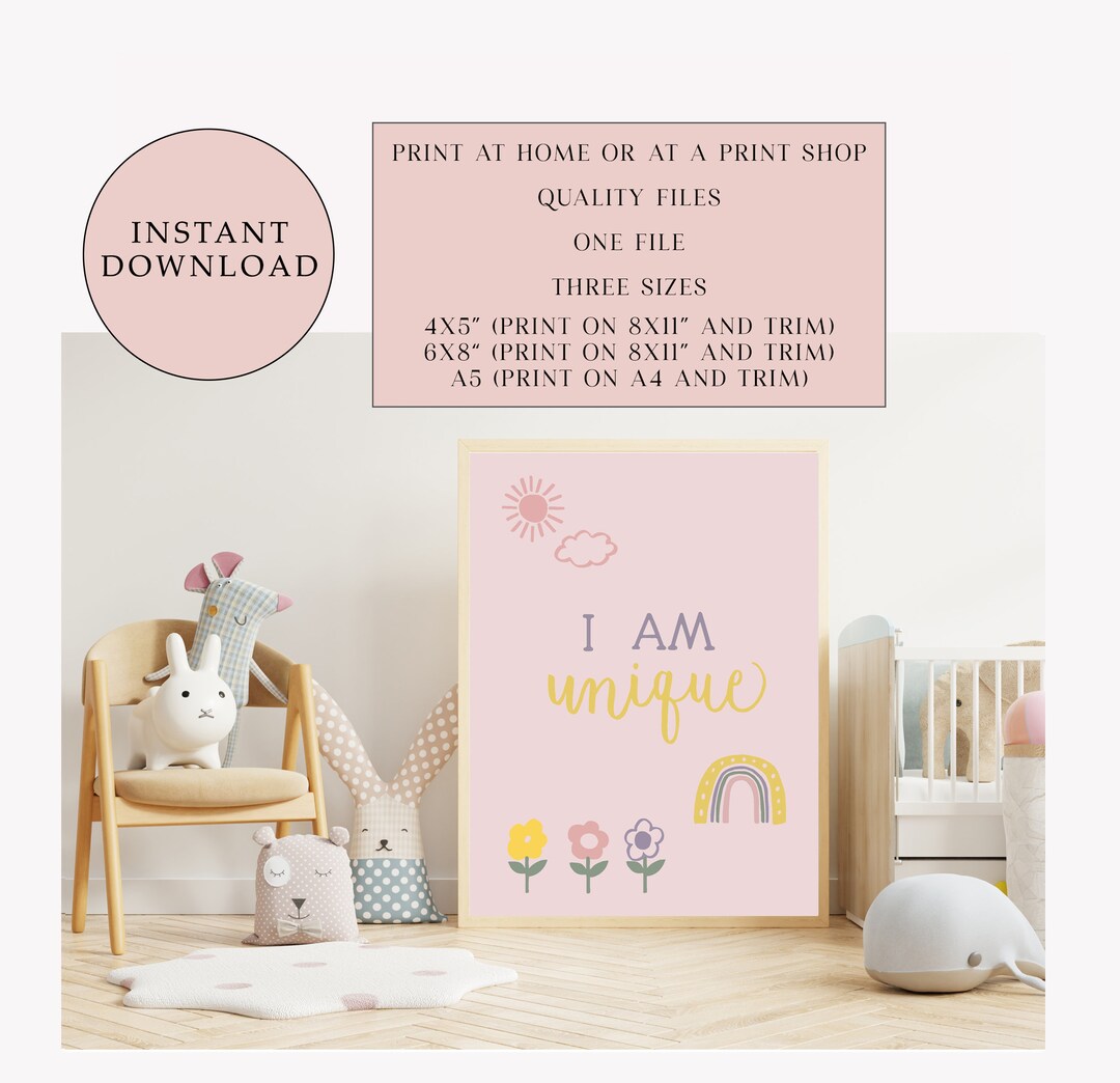 Printable Kids I Am Unique Poster, Kids Room Print, Mindfulness ...