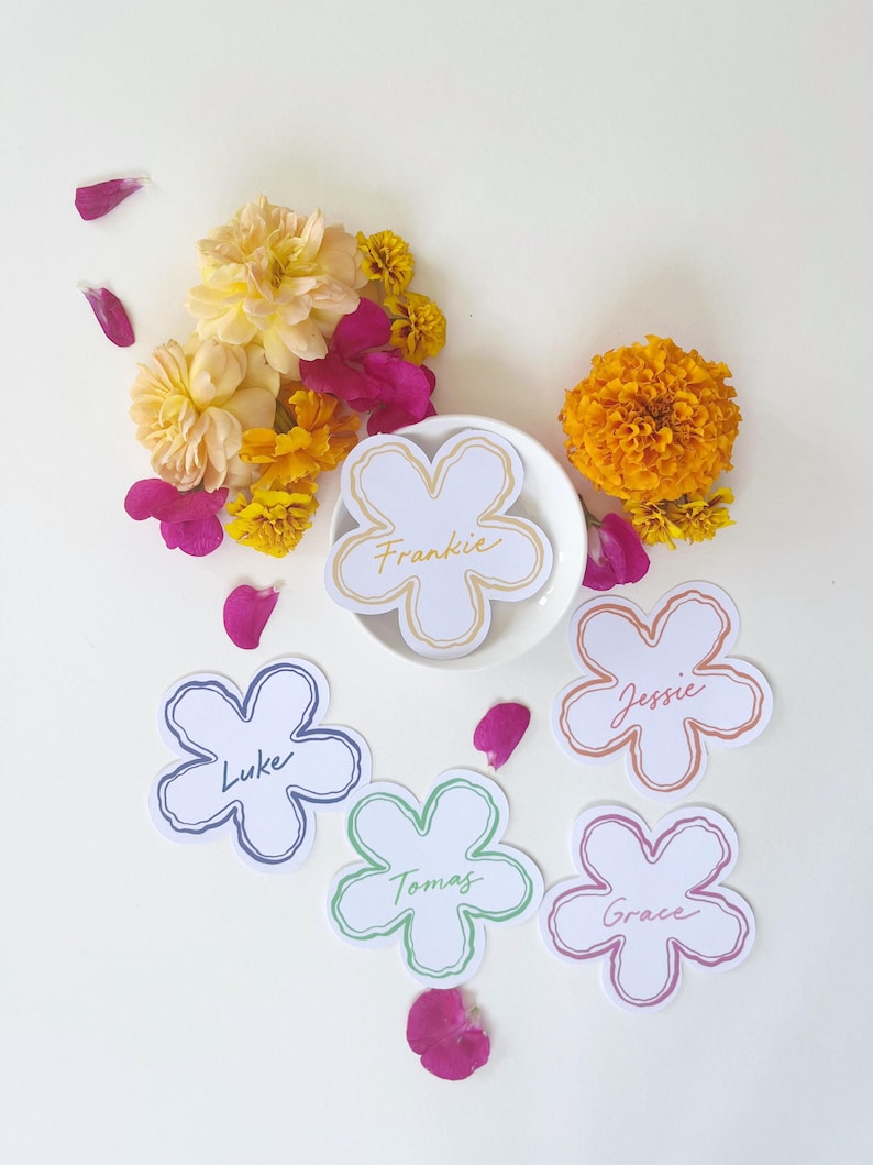 Colorful Flower Place Cards: Hand-lettered Calligraphy - Etsy