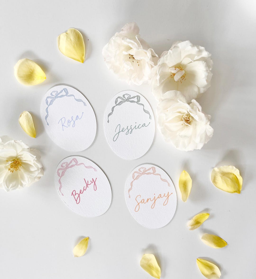 Oval Ribbon Bow Place Cards: Pastel Wedding Seating Name Tags - Etsy