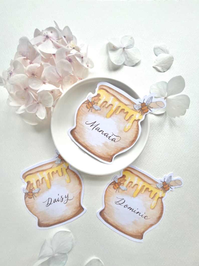 Honey Pot Honey Jar Place Cards: Personalized Calligraphy Party Decor ...