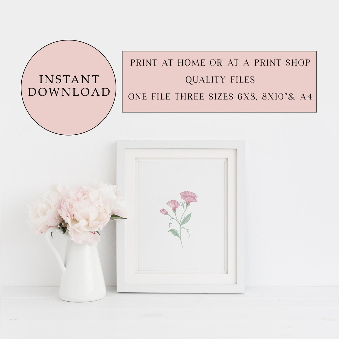 Printable Sweet Pea Print, Watercolor Art Print, Flower Print, Instant ...