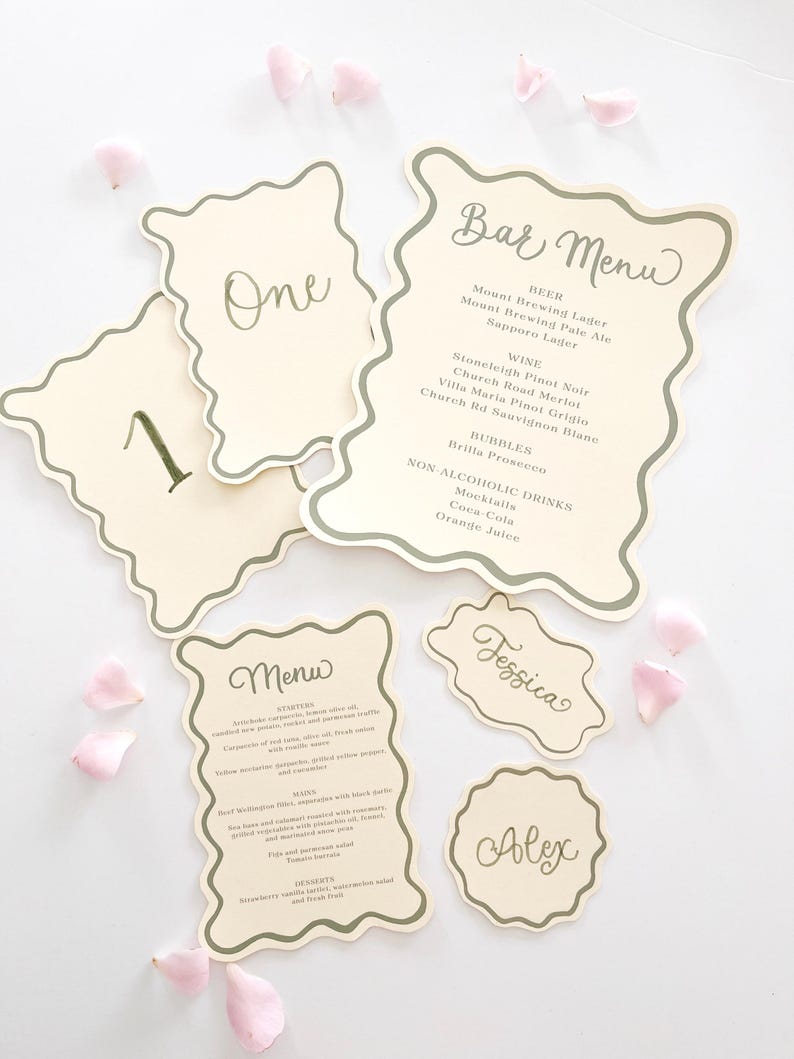 Squiggle Wave Wedding Bar Menu: Modern Calligraphy, Colorful Decor - Etsy