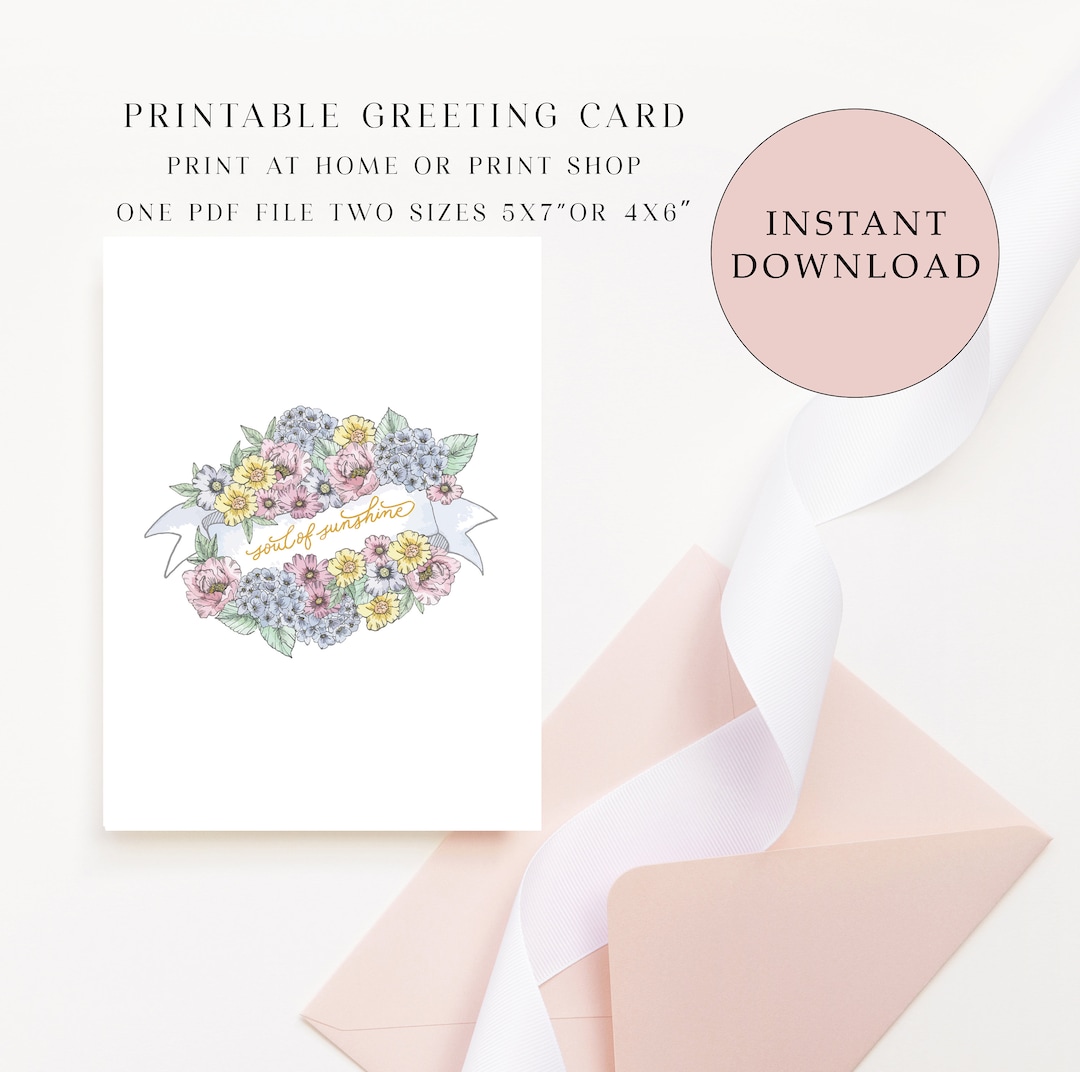 Printable Blank Greeting Card With Flower Bouquet, Print at Home Flower ...