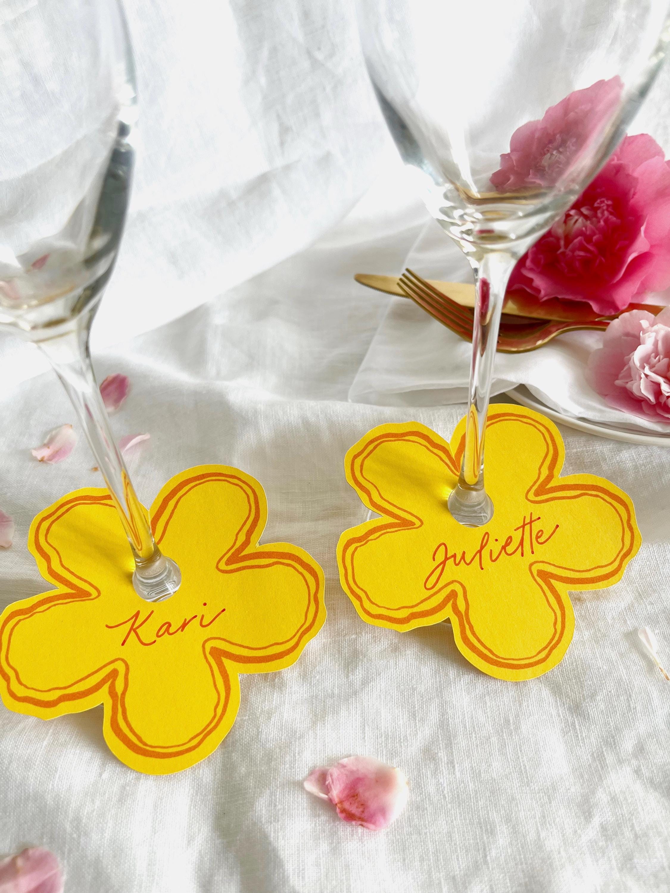 Squiggle Floral Wine Glass Name Cards: Personalized Flower Wedding ...
