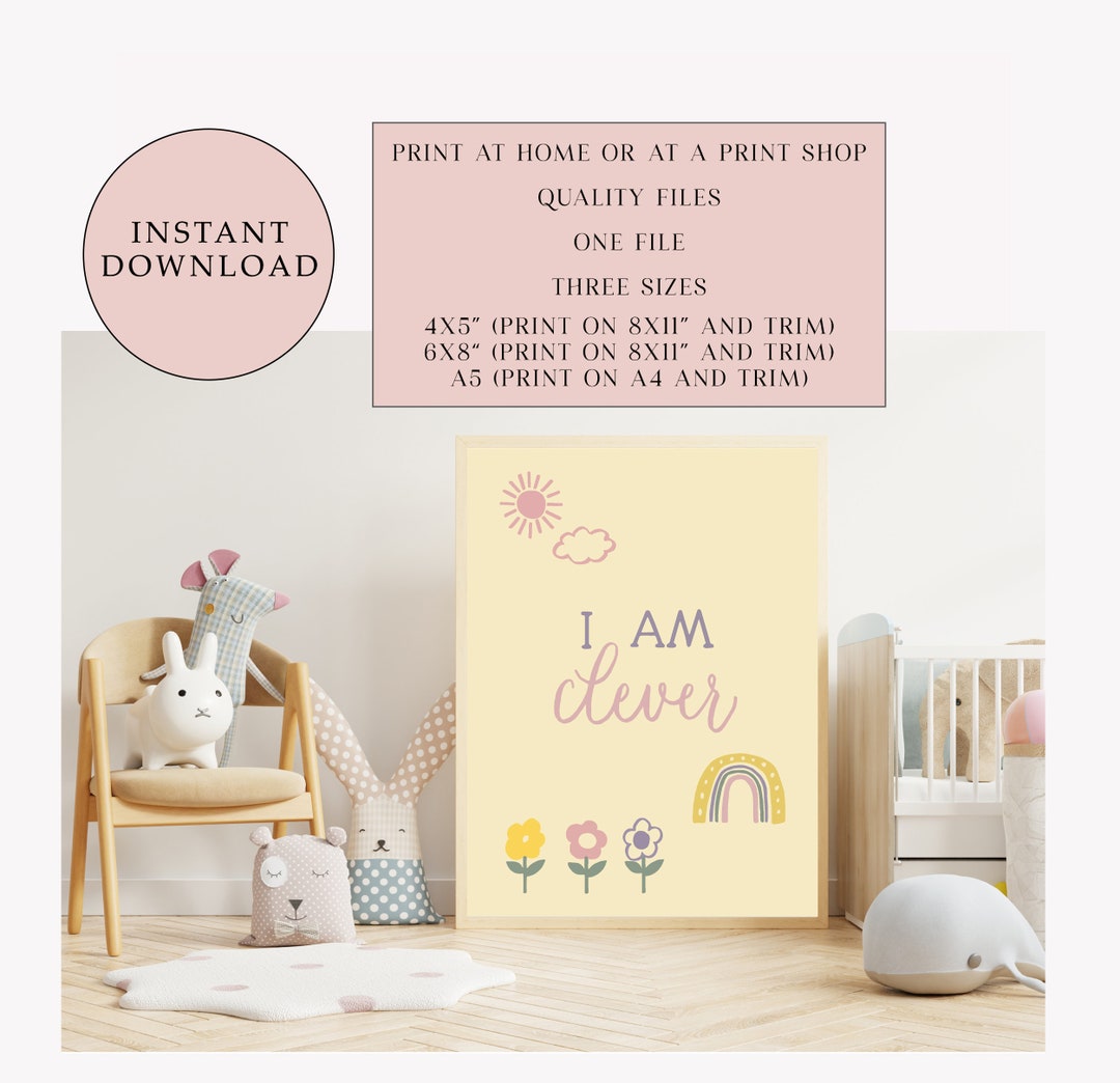 Printable Kids I Am Clever Poster, Kids Room Print, Mindfulness ...