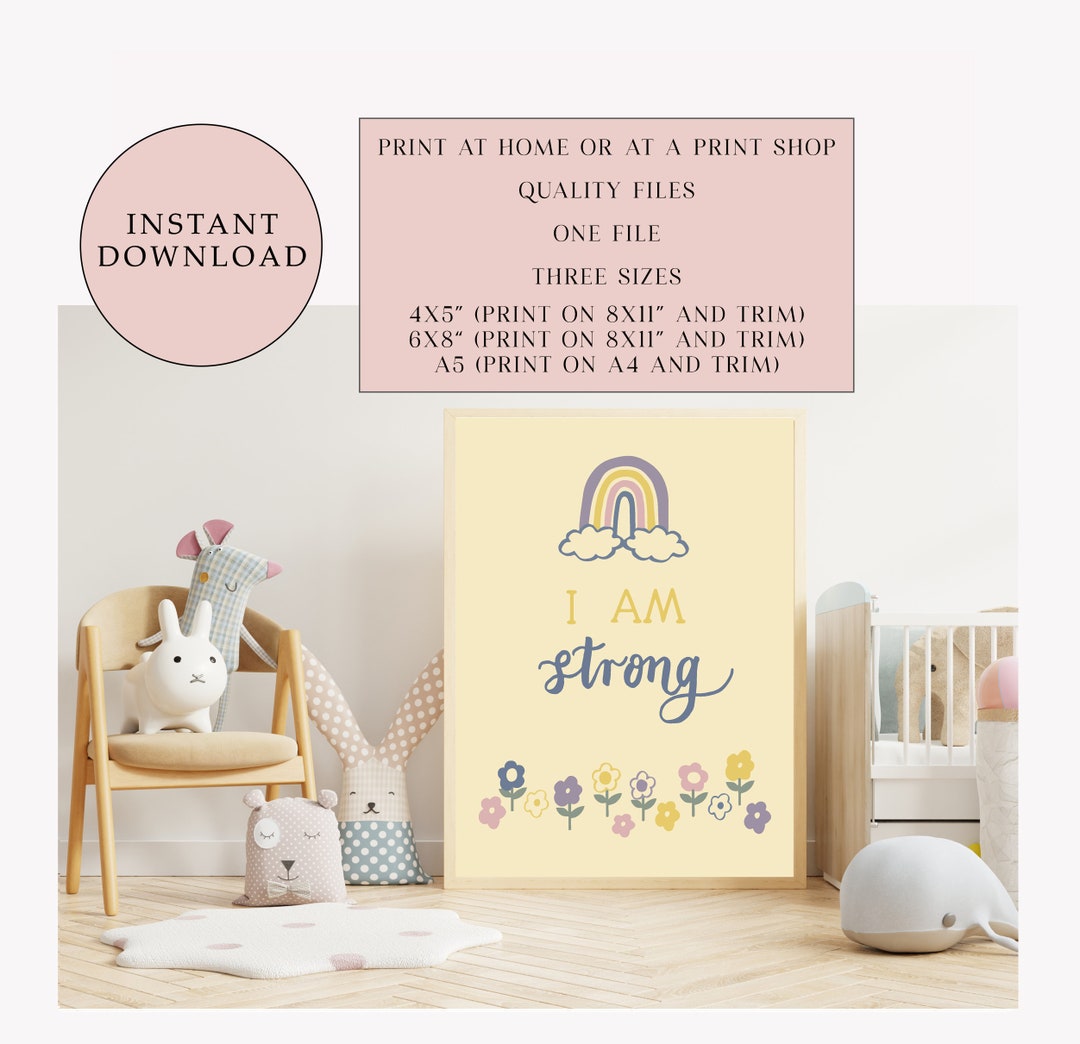 Printable Kids I Am Strong Poster, Kids Room Print, Mindfulness ...