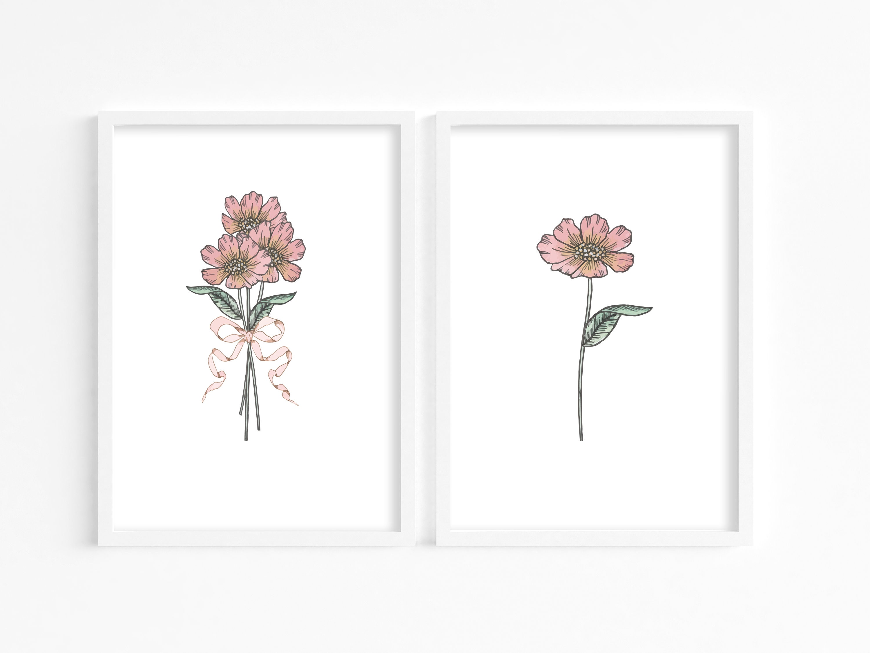 Set of 2, Printable Zinnia Prints, Watercolour Ink Flower Print ...