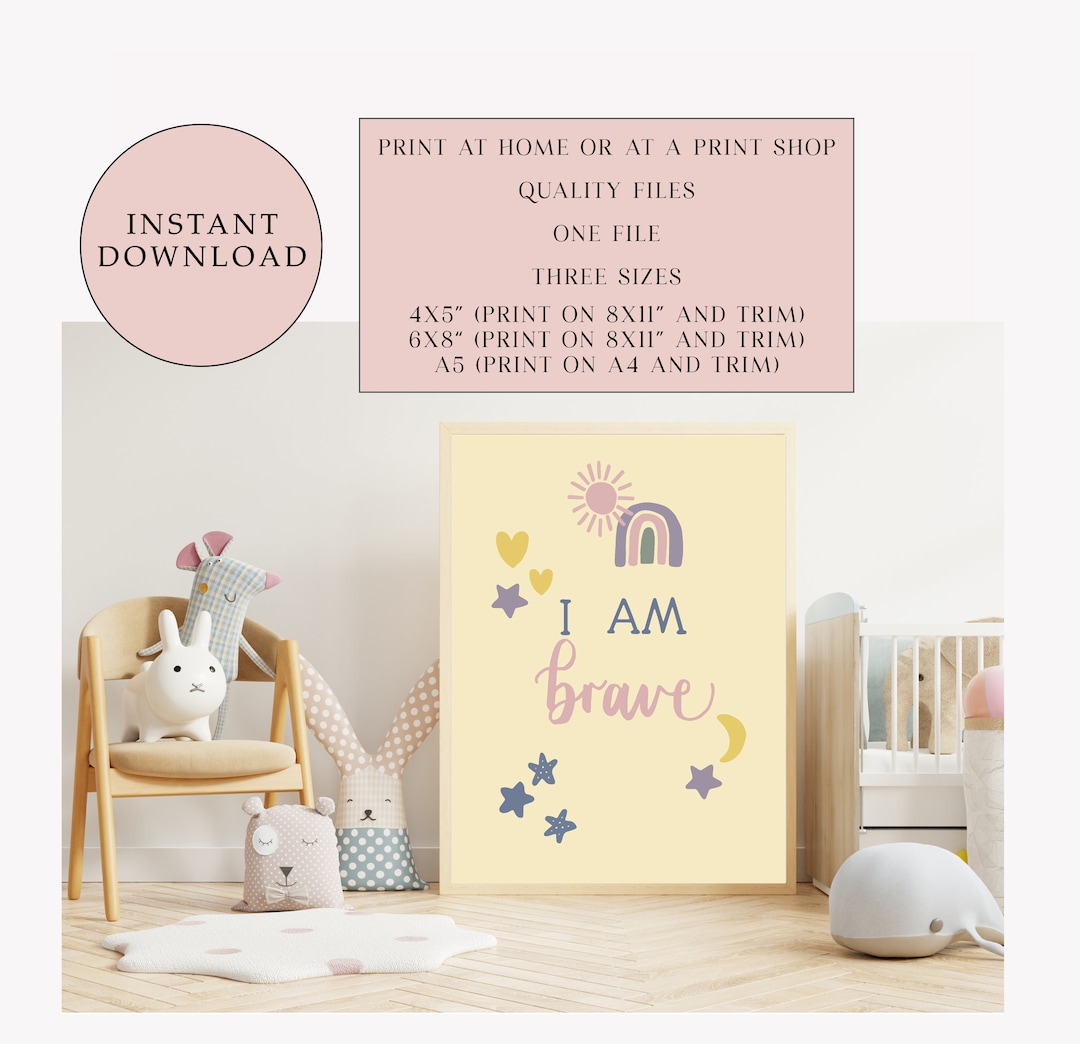 Printable Kids I Am Brave Poster, Kids Room Print, Mindfulness ...
