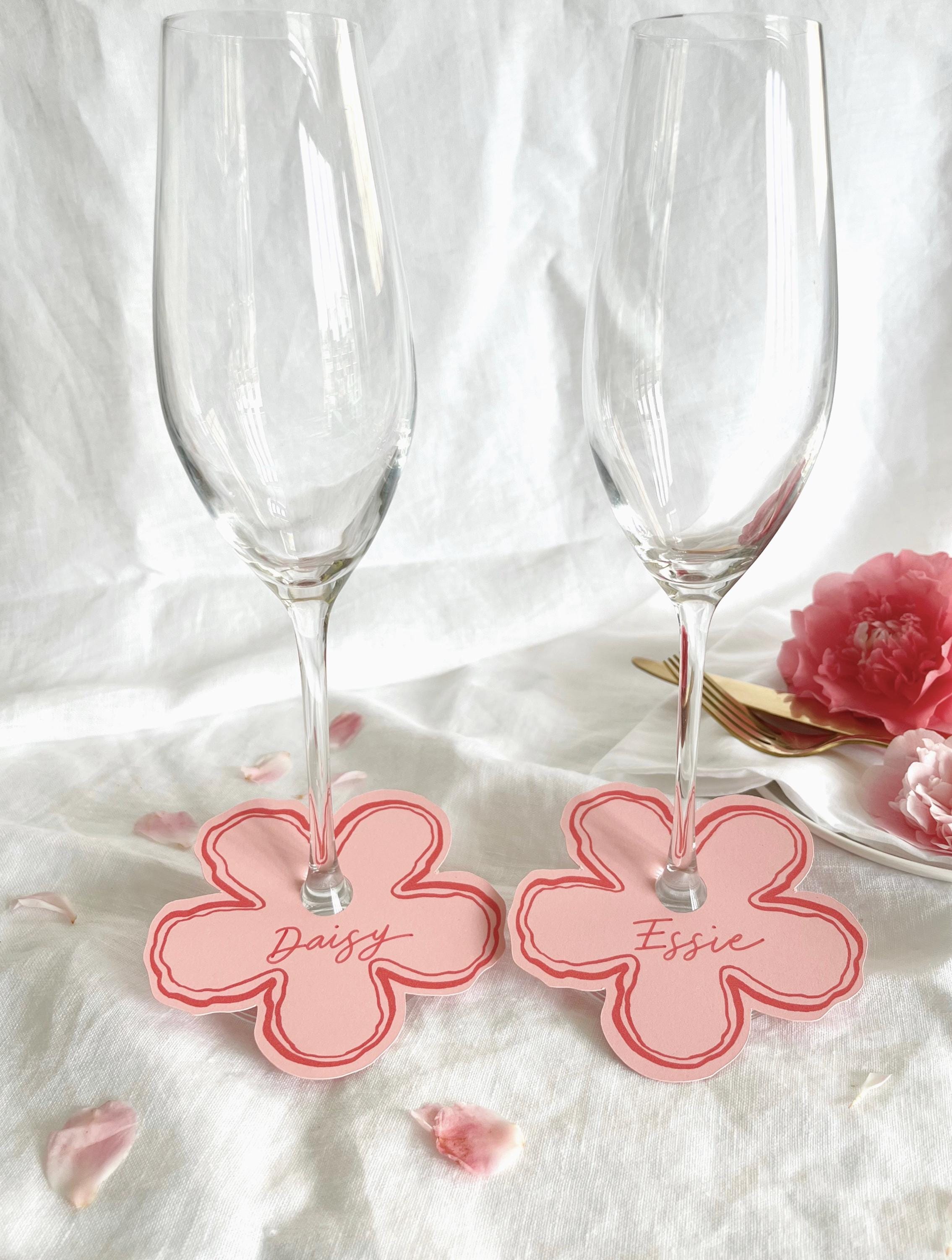 Squiggle Floral Wine Glass Name Cards: Personalized Flower Wedding ...