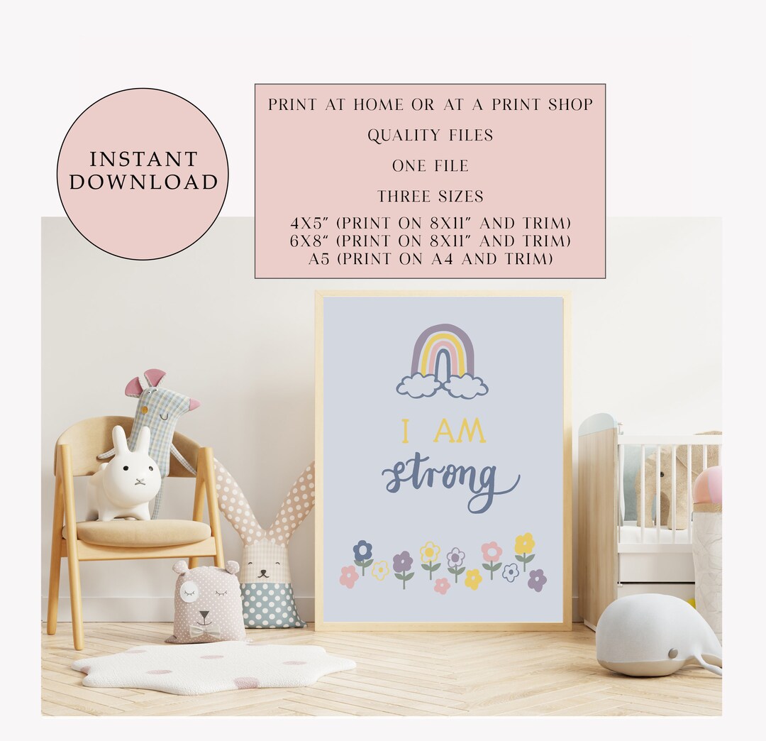 Printable Kids Affirmation Wall Art, I Am Strong, Kids Decor ...