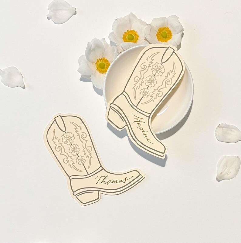 Cowgirl Boot Place Cards: Personalized Calligraphy, Bachelorette Party ...