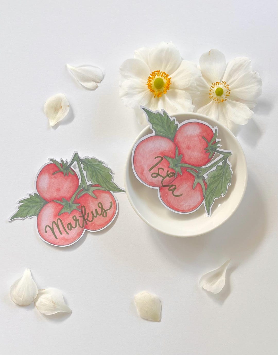 Tomato Place Cards: Watercolor Calligraphy, Mediterranean Wedding Decor ...