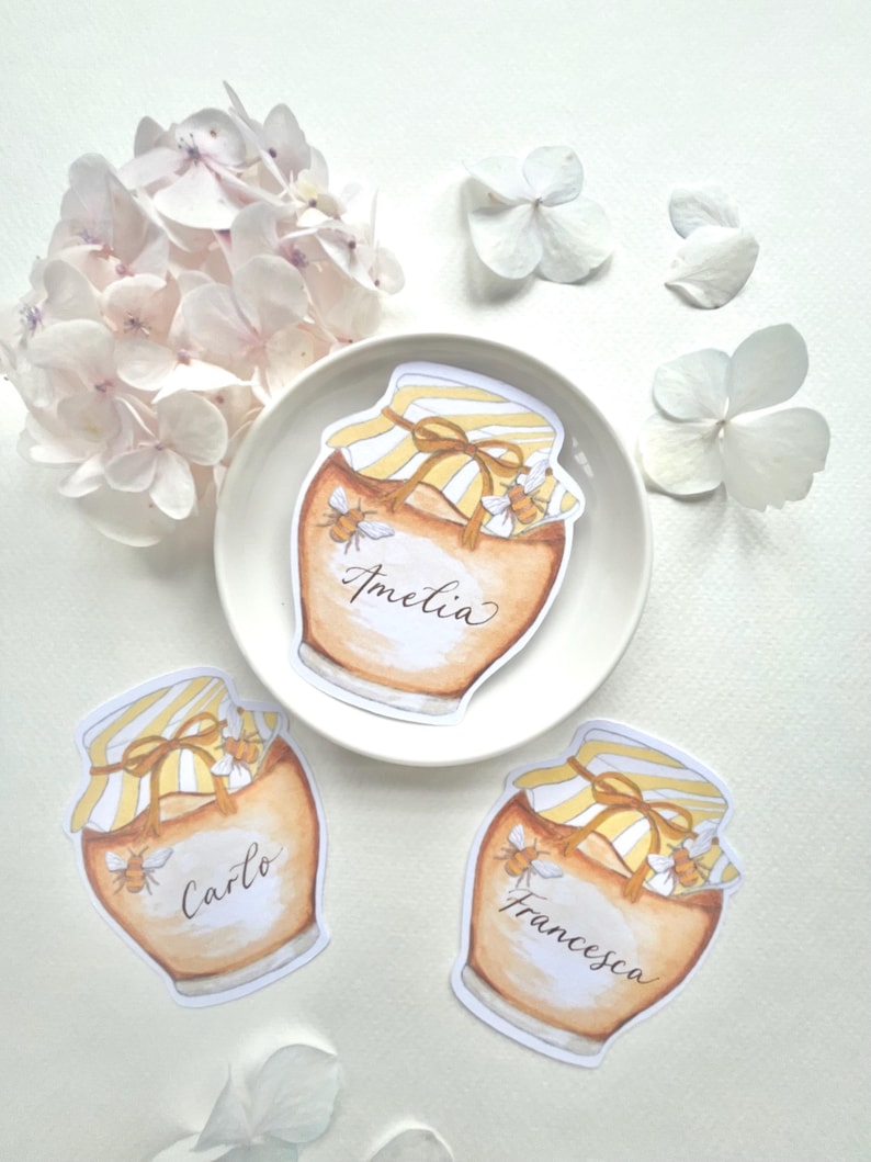 Honey Pot Honey Jar Place Cards: Personalized Calligraphy Party Decor ...