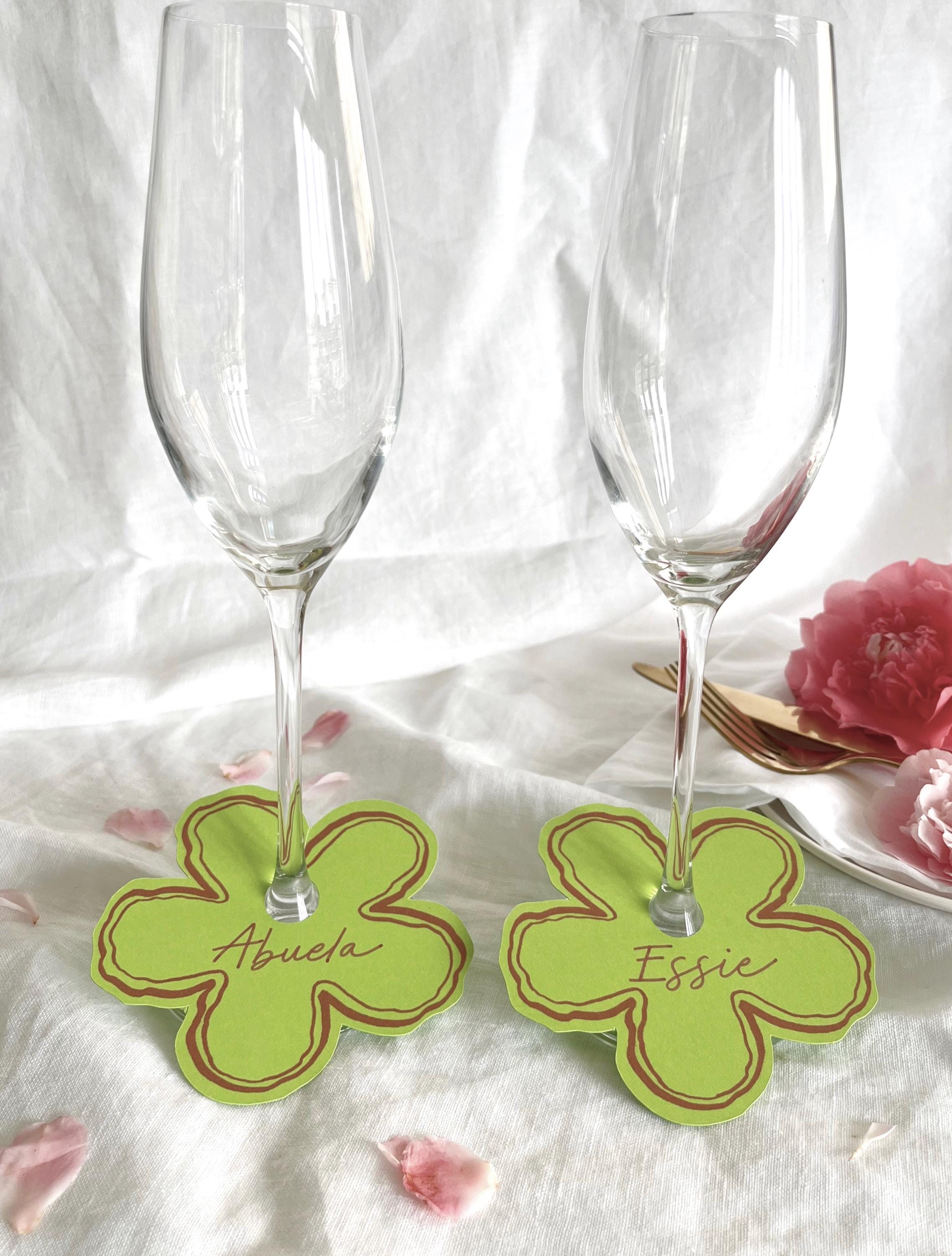 Squiggle Floral Wine Glass Name Cards: Personalized Flower Wedding ...