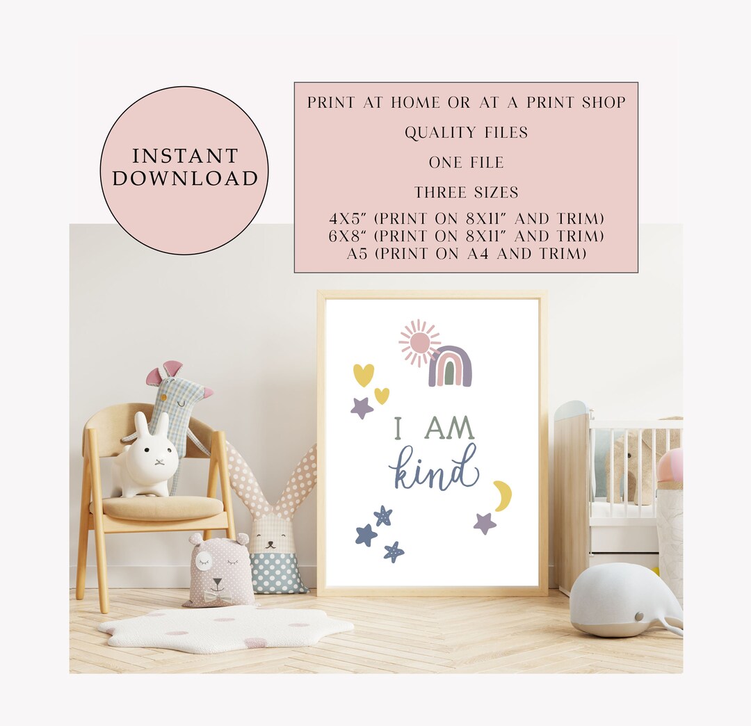 I Am Kind Printable Wall Art: Kids Room Decor (digital Download) - Etsy