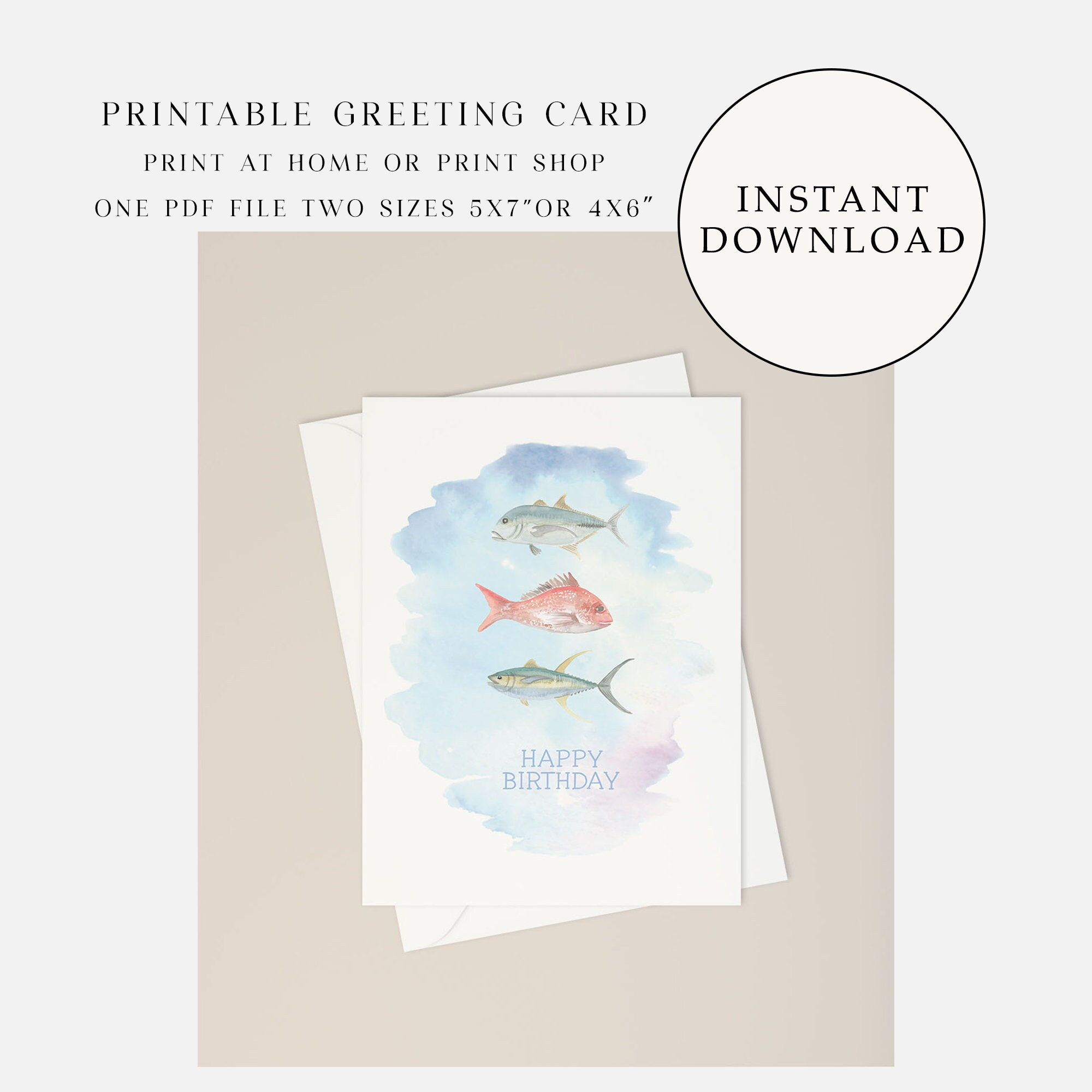 Printable Fish Happy Birthday Card, Printable Greeting Card, Happy ...