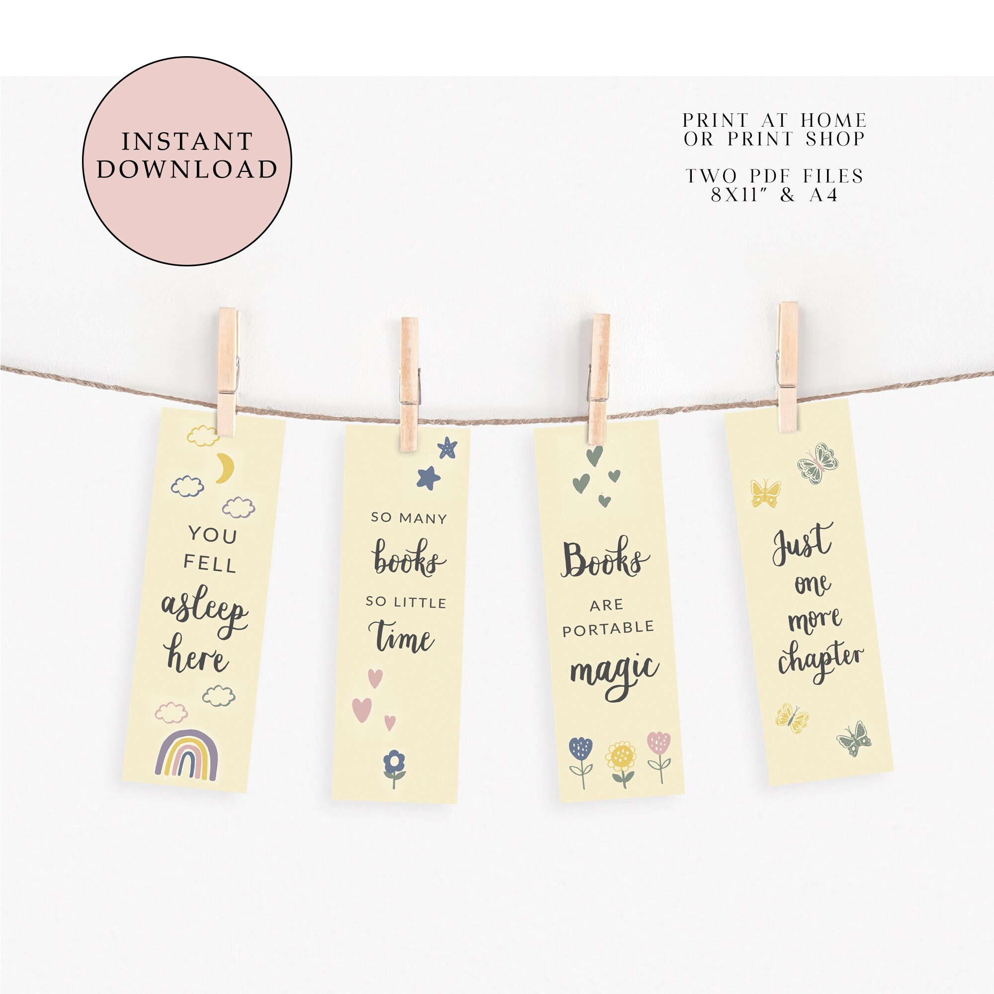 Kids Printable Bookmarks, Set of 4, Kids Cute Bookmarks, Children's ...