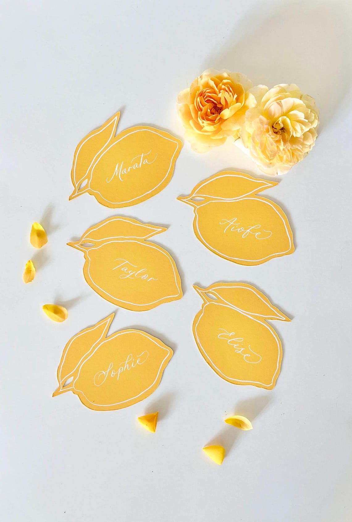 Lemon Calligraphy Place Cards: Mediterranean Wedding Decor - Etsy