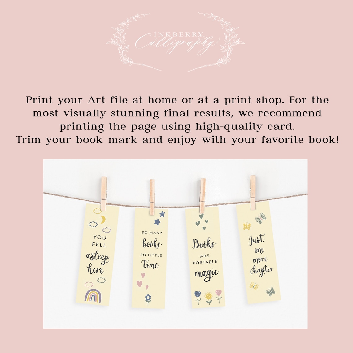 Kids Printable Bookmarks, Set of 4 Pink, Kids Cute Bookmarks, Children ...