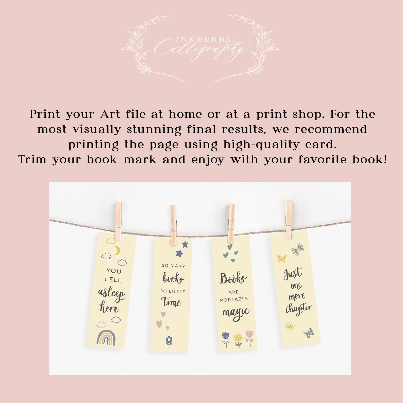 Kids Printable Bookmarks, Set of 4 Pink, Kids Cute Bookmarks, Children ...