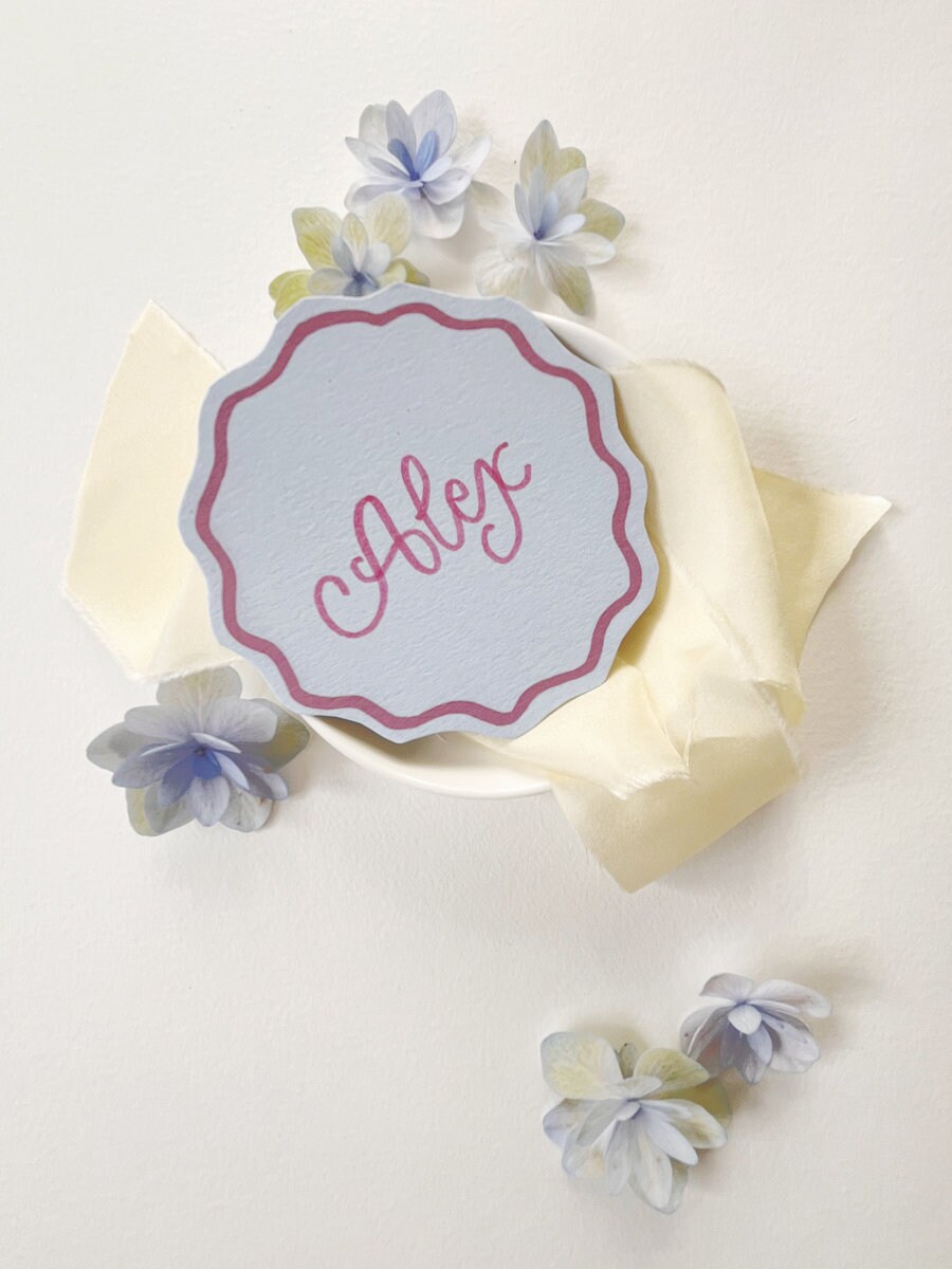 Squiggle Wave Round Place Cards, Wedding Place Cards, Retro Place Cards, Hen's Party Place Cards ...