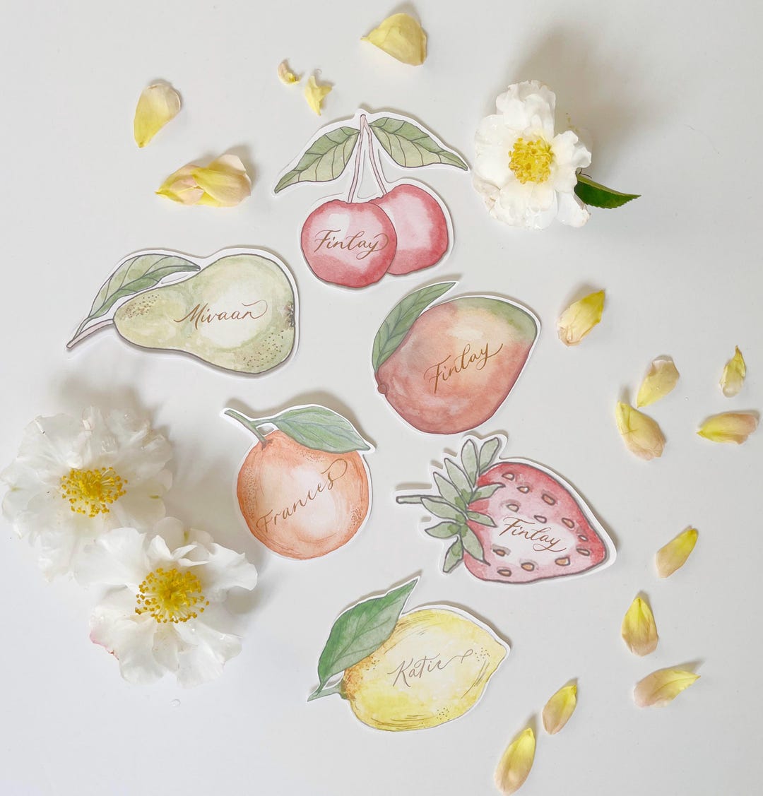 Mix of 6 Fruit Place Cards, Personalised Fruit Shaped Place Cards ...