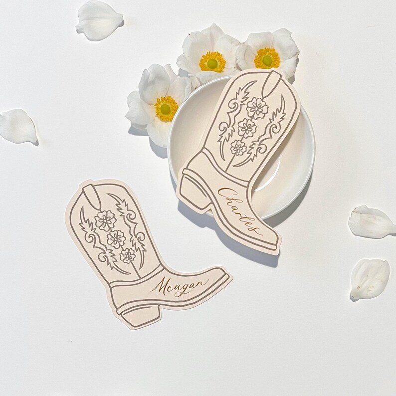 Cowgirl Boot Place Cards: Personalized Calligraphy, Bachelorette Party ...