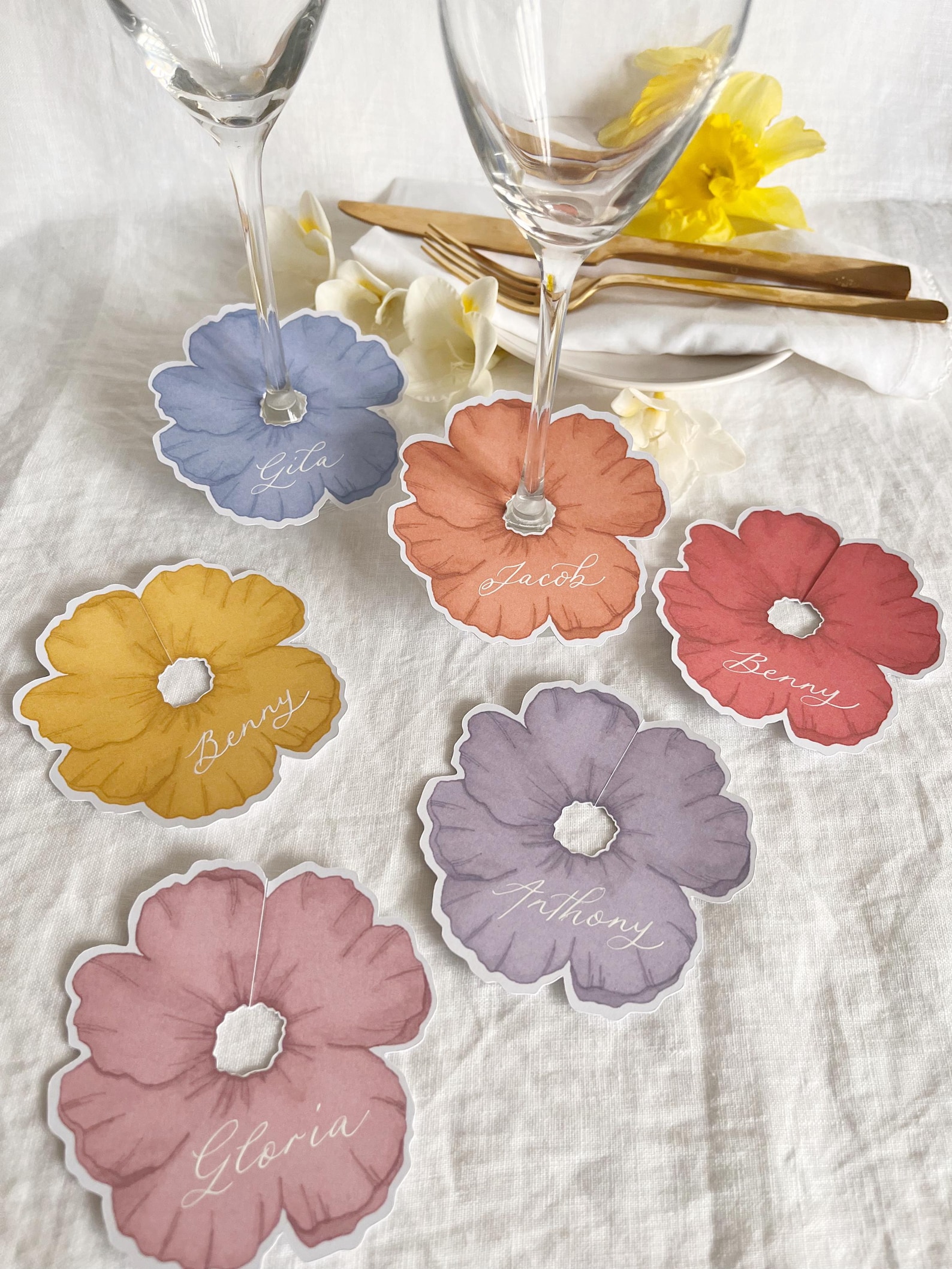 Floral Wine Glass Name Cards: Personalized Wedding Place Cards - Etsy