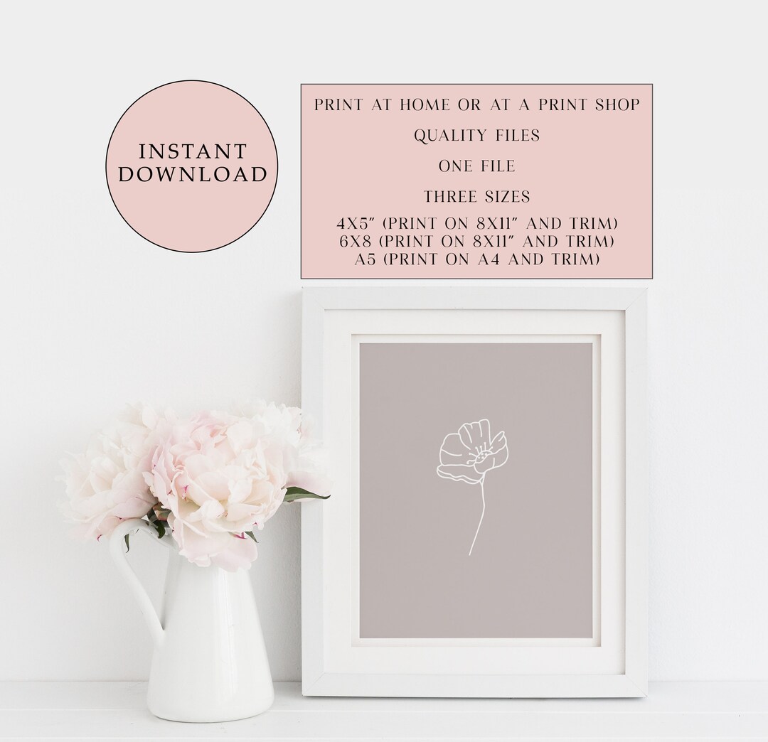 Printable Taupe Anemone Print Line Art Print Modern Print Instant ...