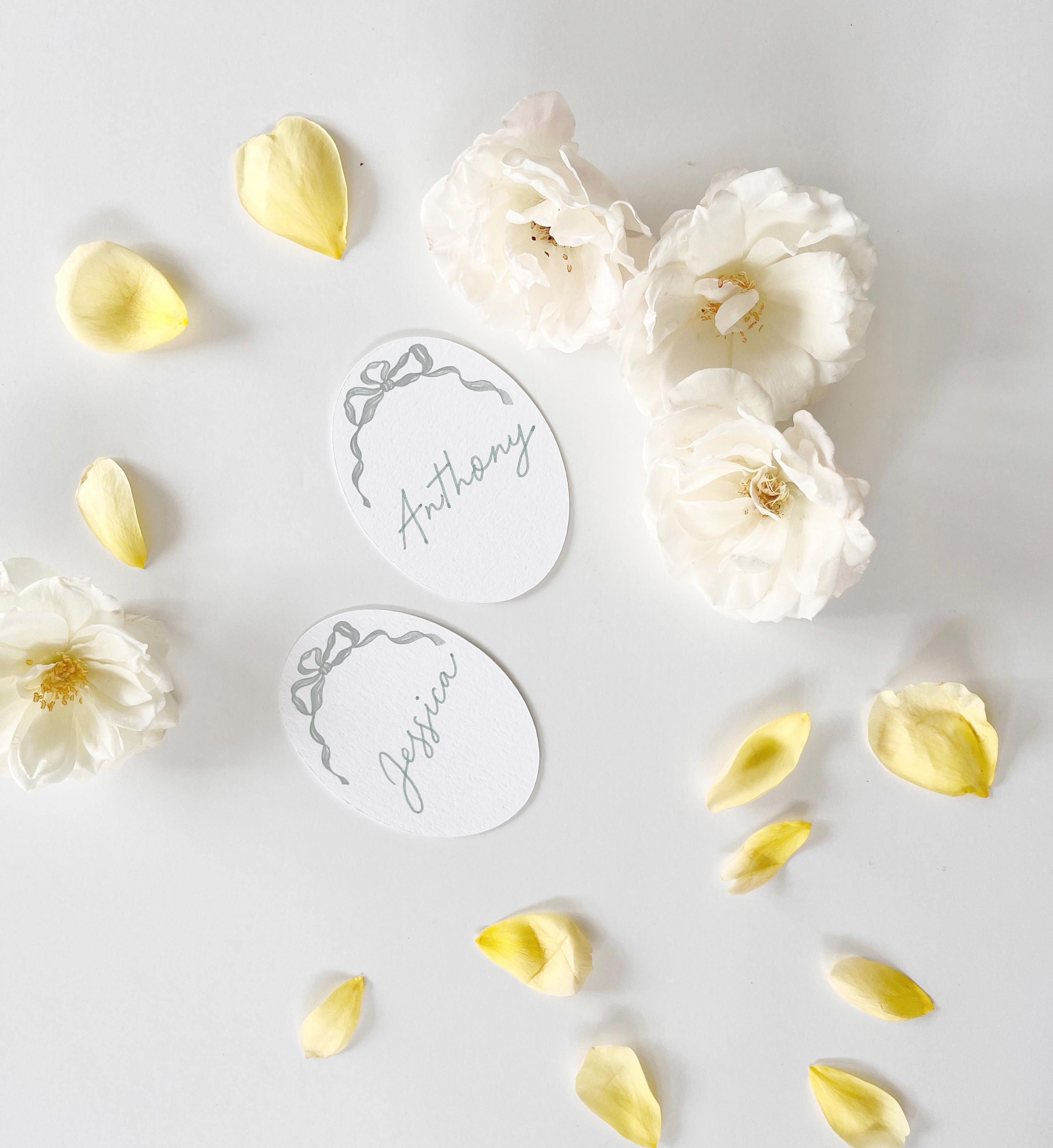 Oval Ribbon Bow Place Cards: Pastel Wedding Seating Name Tags - Etsy