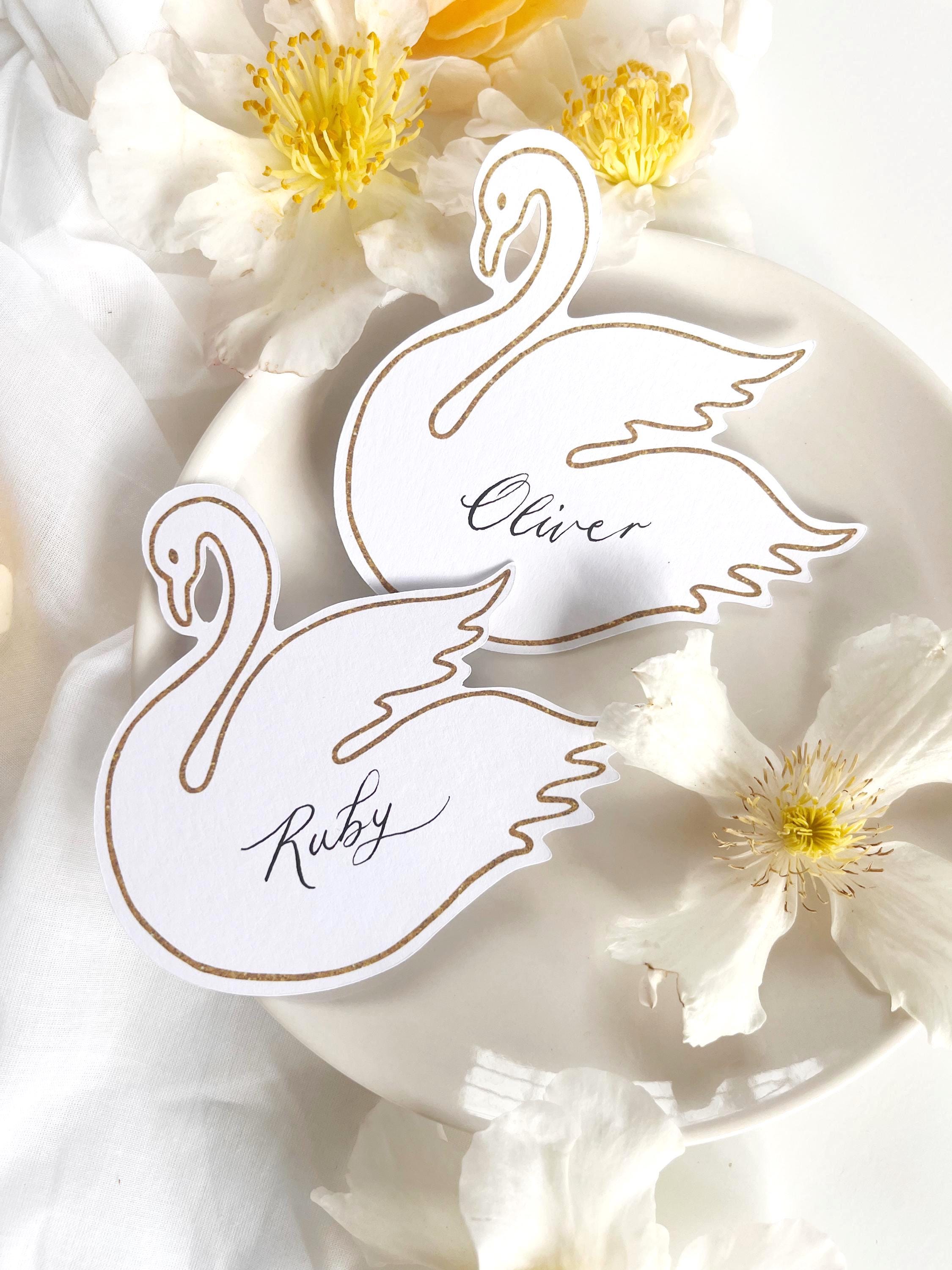 Swan Place Cards: Personalized Calligraphy, Elegant Wedding Decor - Etsy