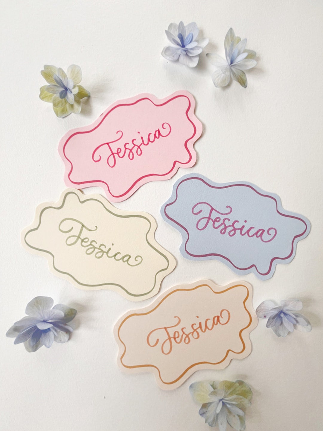 Squiggle Wave Oval Place Cards, Wedding Place Cards, Retro Place Cards ...