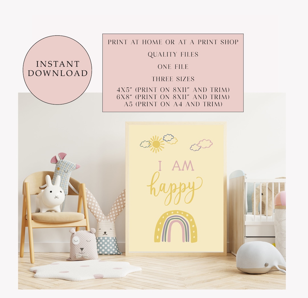 Printable Kids I Am Happy Poster, Kids Room Print, Mindfulness ...