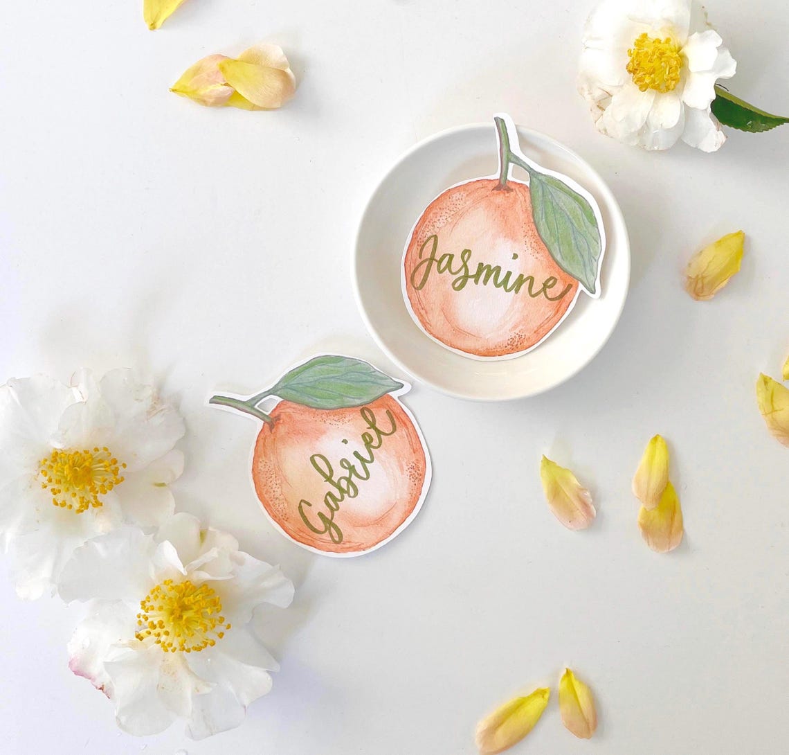 Watercolor Orange Place Cards: Mediterranean Wedding Decor - Etsy