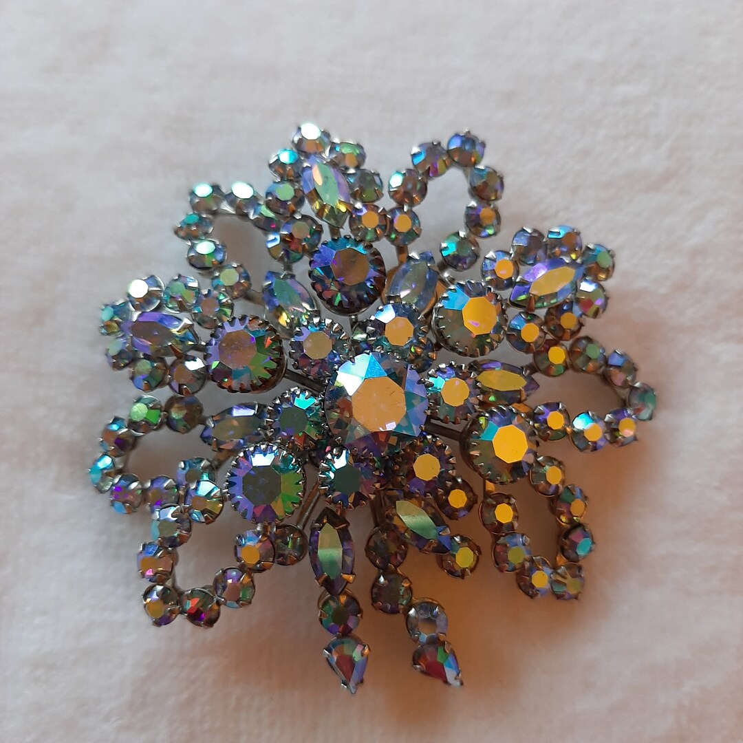 Large Blue Rhinestone Brooch - Etsy