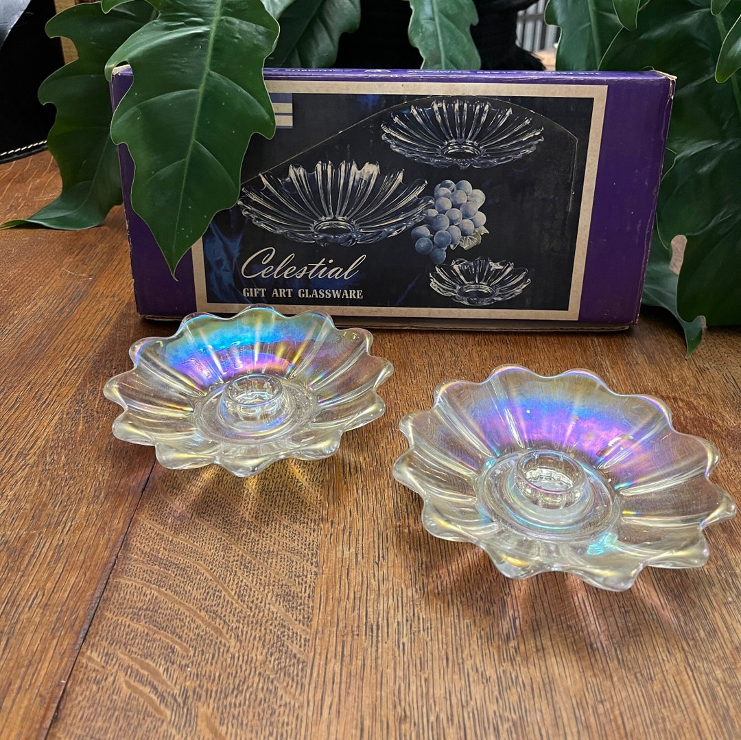Vintage Federal Glass Celestial Candle Holders - Etsy