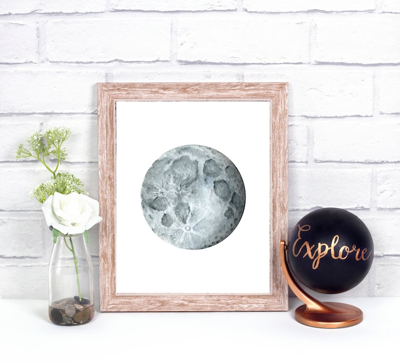 Moon Print, Moon Wall Decor, Moon Wall Art, Full Moon Print, Space Wall ...