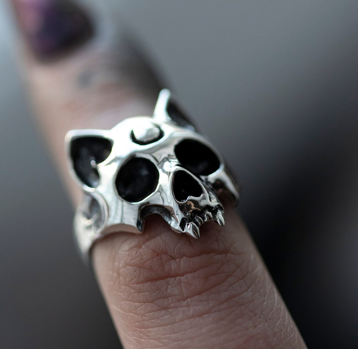 Cat Skull Ring Silver Ring 925 | Etsy