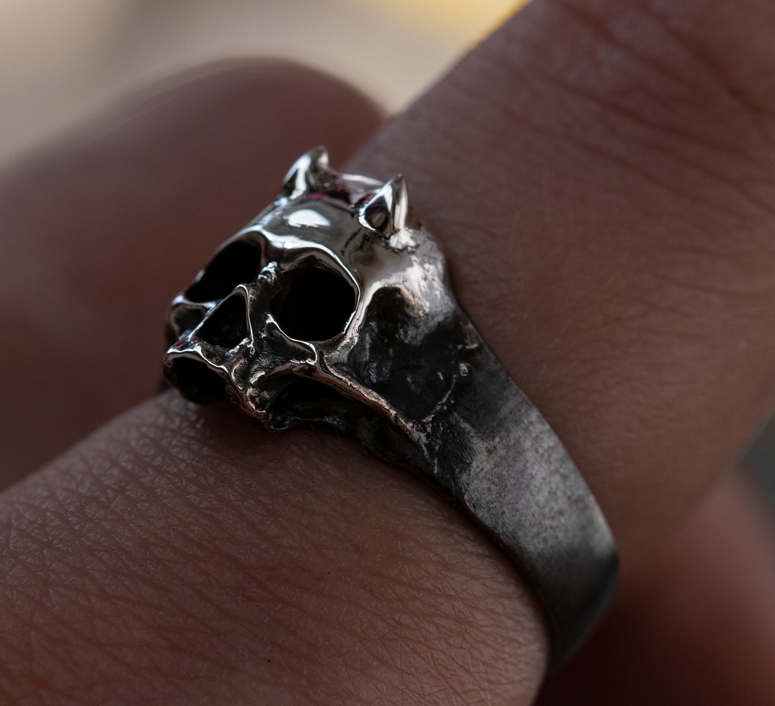 Skull Devil Ring Sterling Silver Skull ring Skull | Etsy