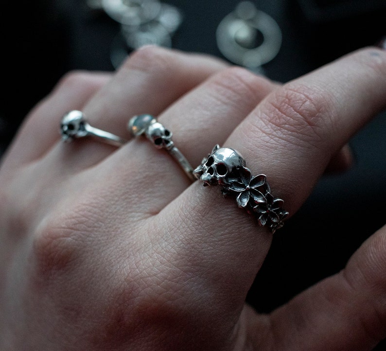 Flower Ring With Skull Sterling Silver Skull Ring - Etsy