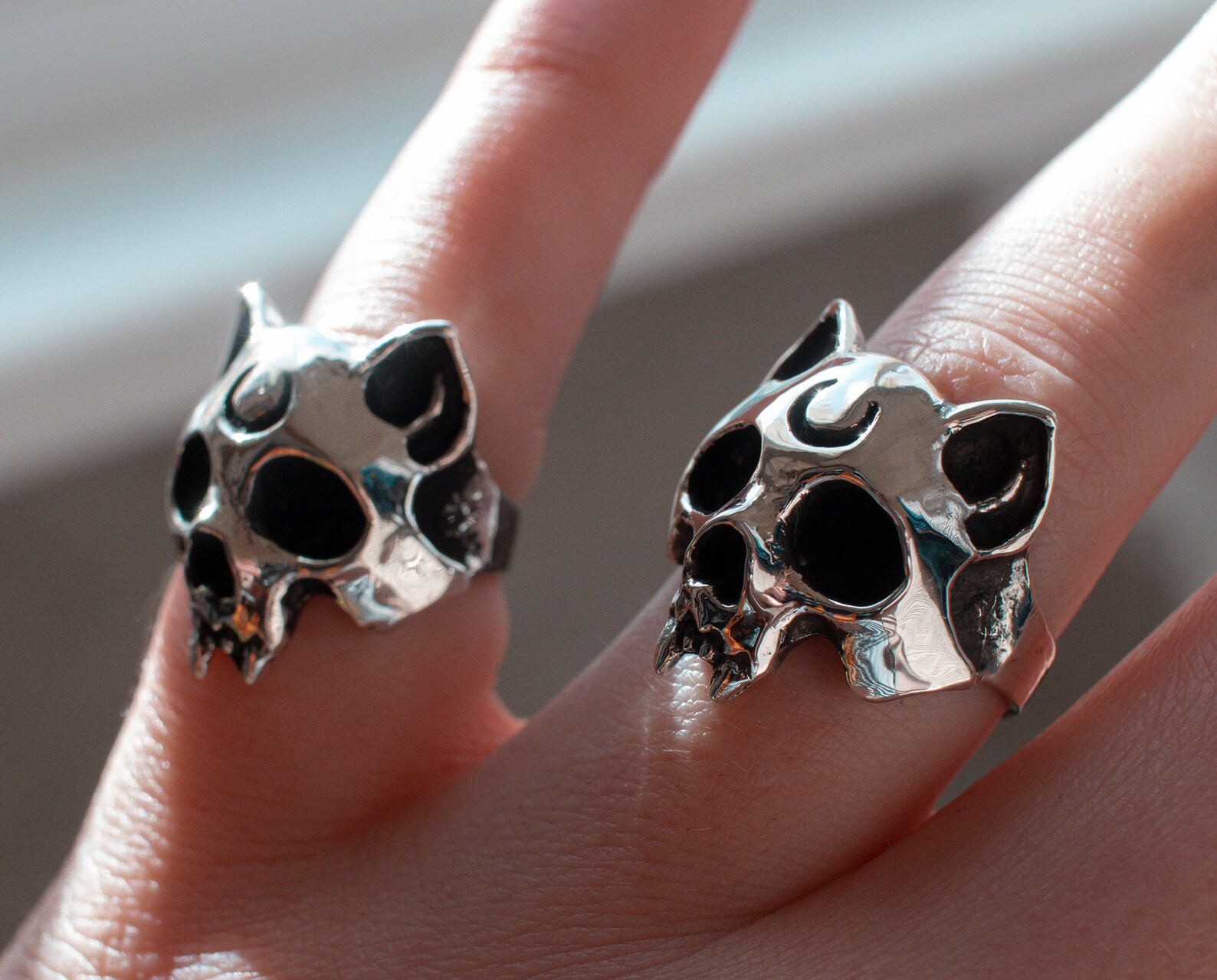 Cat Skull Ring Silver Ring 925 | Etsy