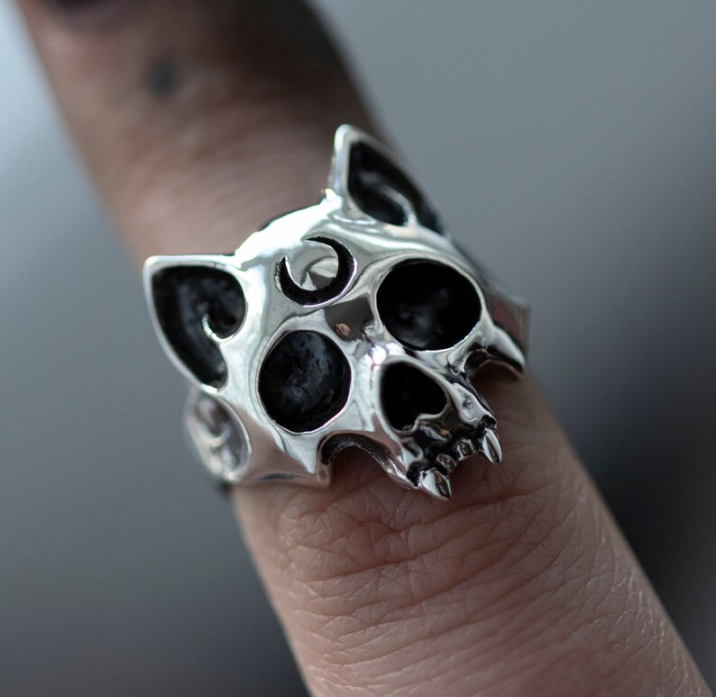 Cat Skull Ring Silver Ring 925 | Etsy