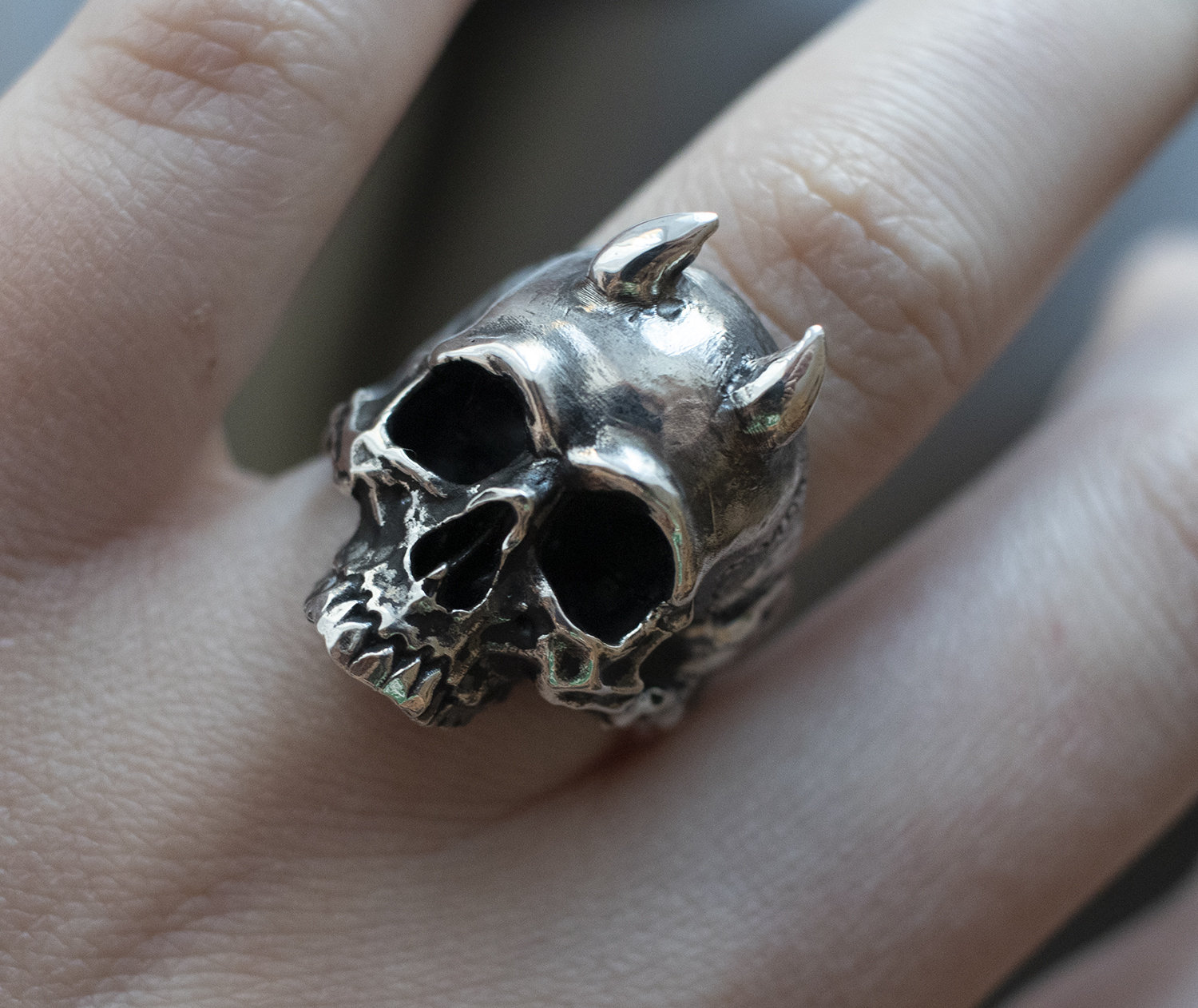 Devil Ring Sterling Silver Skull ring Men Ring | Etsy