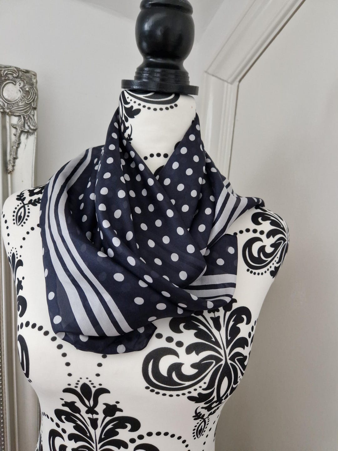 Vintage 1980s Silk Scarf: Polka Dot Print, Hand-rolled Edge, 27" Square ...