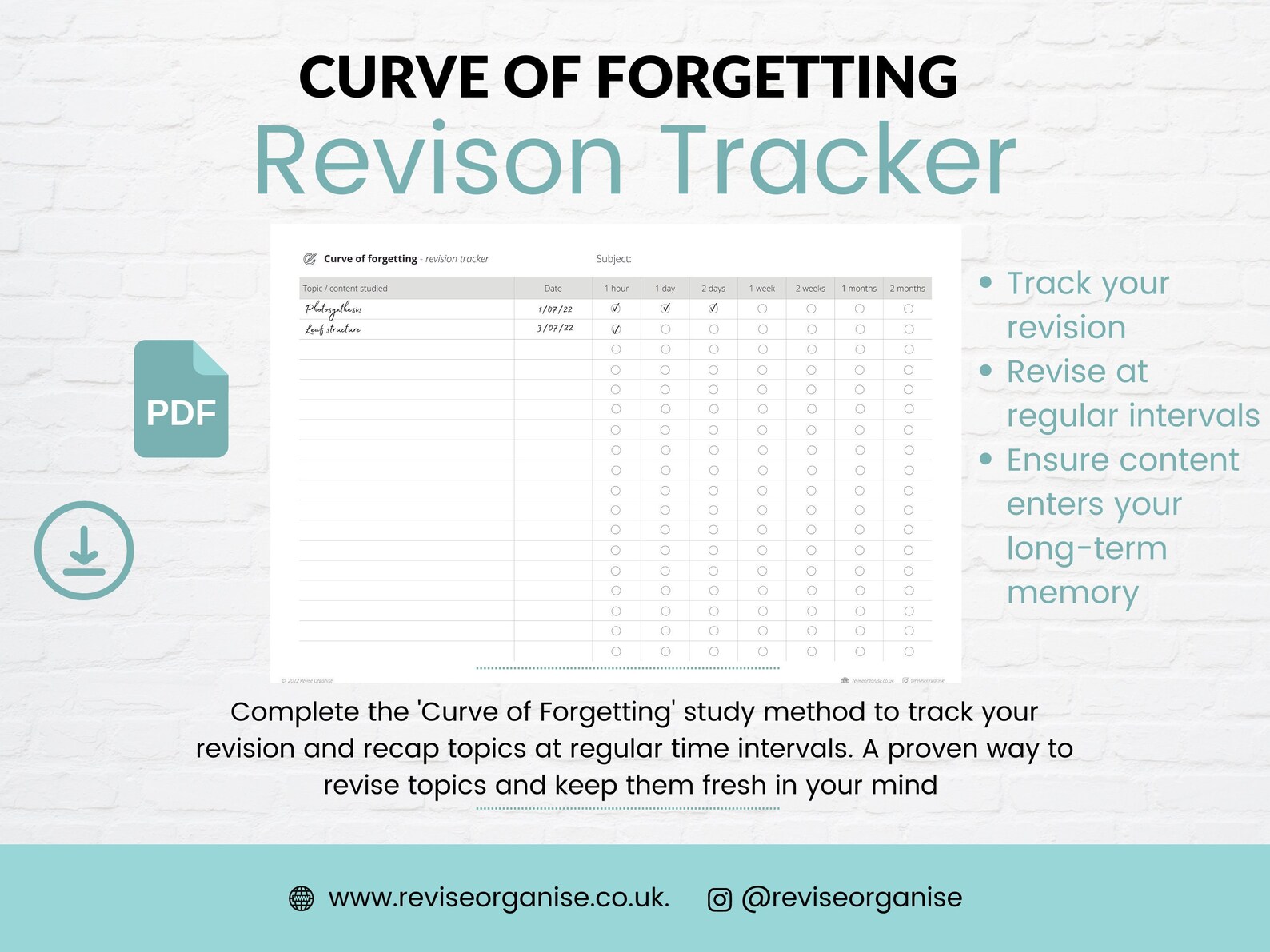 Curve of Forgetting Revision Tracker Tool | Printable | Editable ...