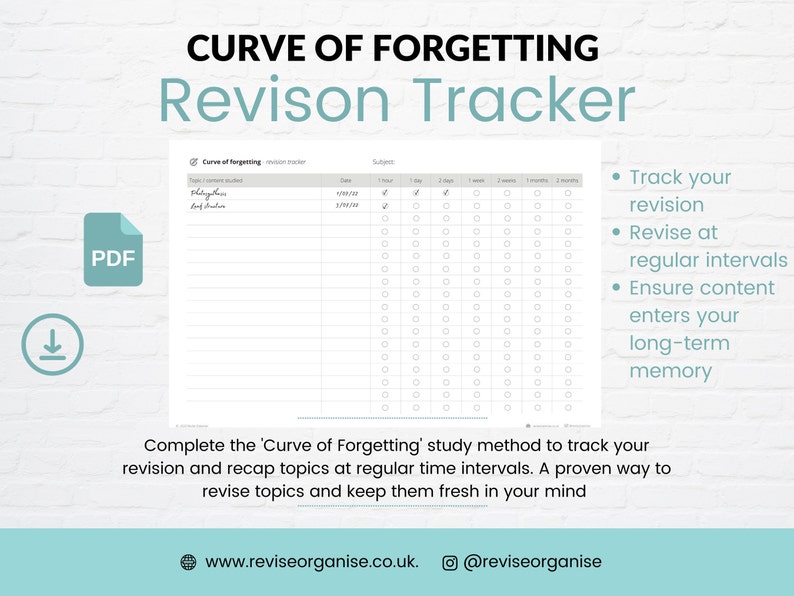 Curve of Forgetting Revision Tracker Tool | Printable | Editable ...